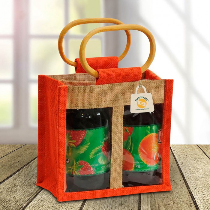 Jute Jar Bag With 2 Windows Manufacturer - 004 - handcraftCustom.com