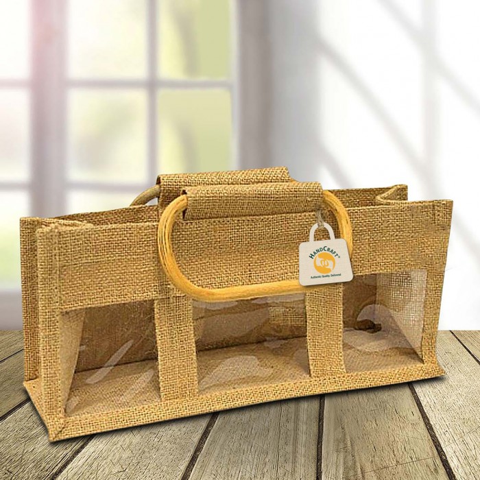 Jute Jar Bag With 3 Windows Manufacturer - 004 - handcraftCustom.com