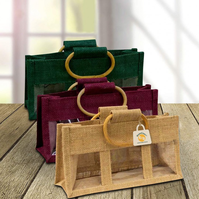Jute Jar Bag With 3 Windows Manufacturer - 006 - handcraftCustom.com